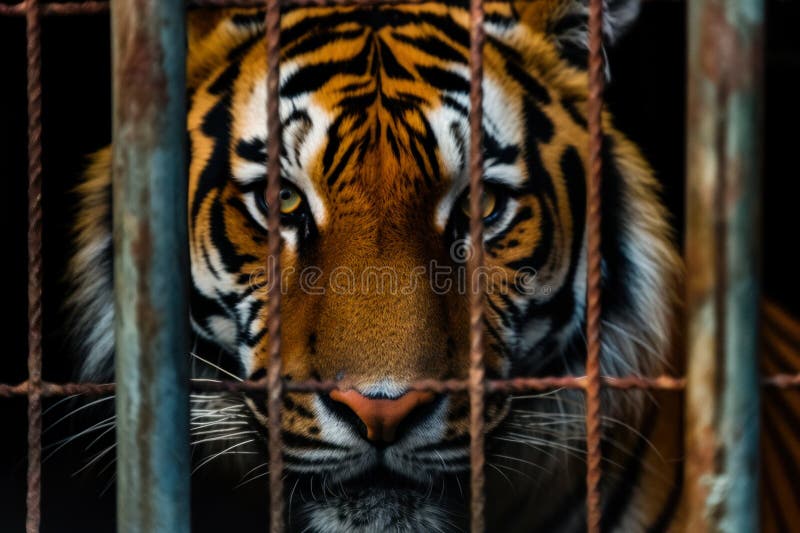 Tiger in a Cage, Wild Animals in Captivity Generative Ai Stock ...