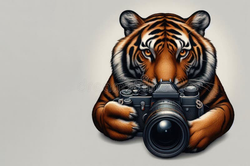A Tiger with a Camera. Space for Text. Stock Illustration ...