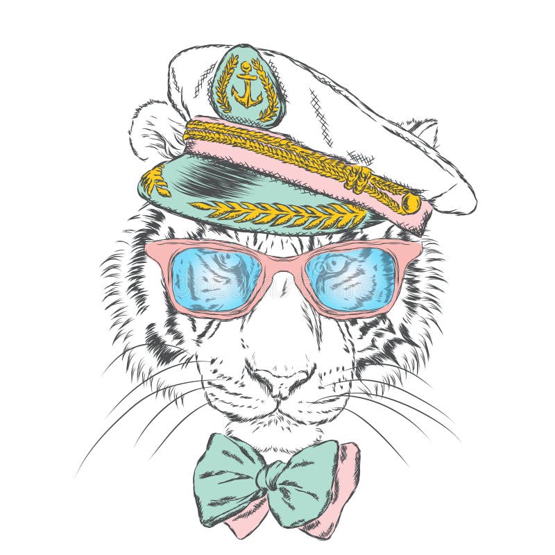 Tiger in the Captain`s Cap. Stock Vector - Illustration of ocean ...