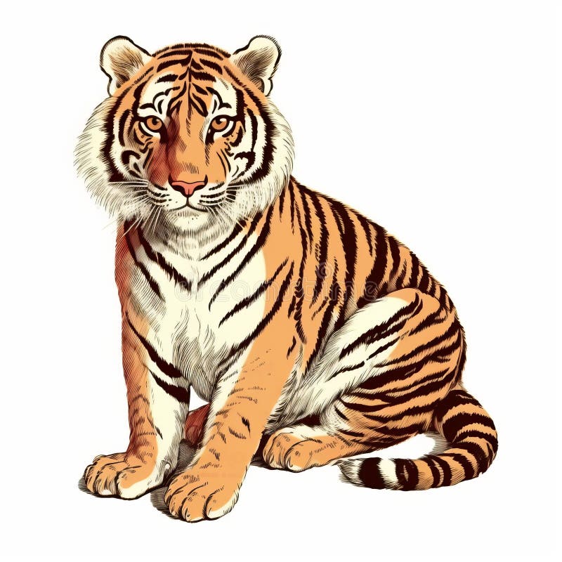 Realistic Tiger Drawing on White Background - Lifelike and Dignified ...