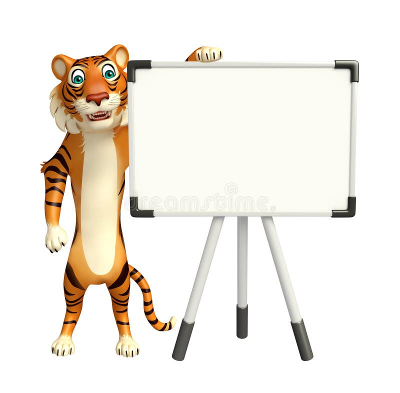 Tiger Cartoon Character with Display Board Stock Illustration ...