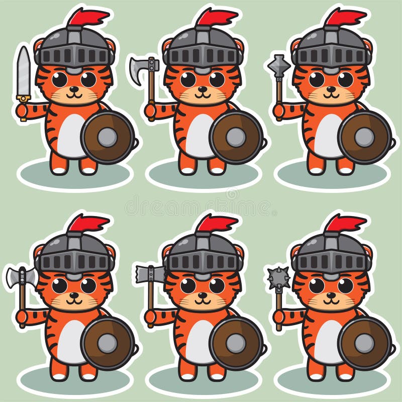 Vector Illustration of Cute Tiger Knight Cartoon. Stock Vector ...