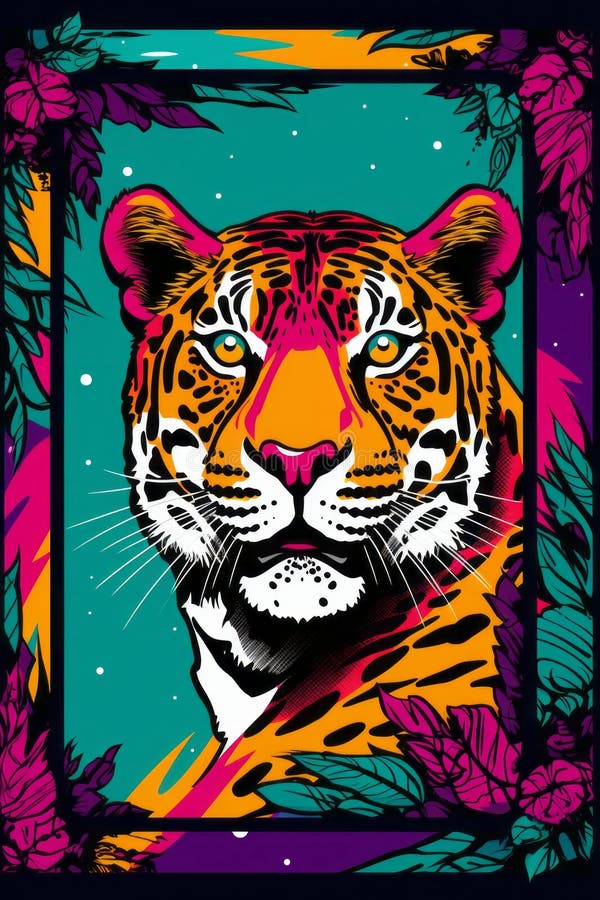 The Tiger is in the Center of a Colorful Frame Stock Illustration ...