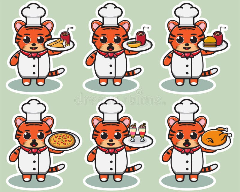 Vector Illustration of Cute Tiger Chef with Food Cartoon. Stock Vector ...