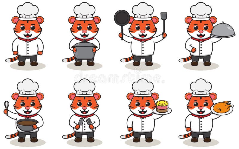 Vector Illustration of Chef Tiger Cartoon. Stock Vector - Illustration ...