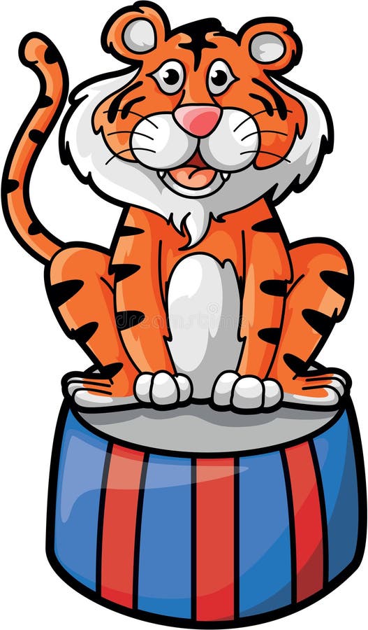 Tiger on Circus Cartoon Color Illustration Stock Vector - Illustration ...