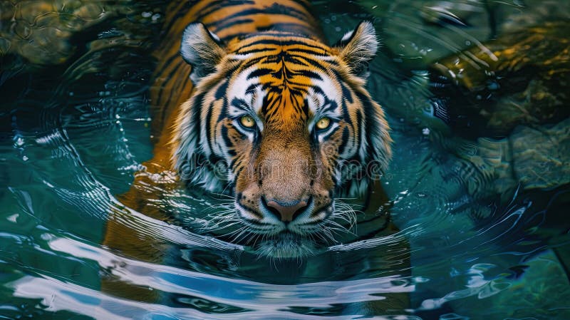 Tiger in Clear Water, Top View Stock Illustration - Illustration of ...
