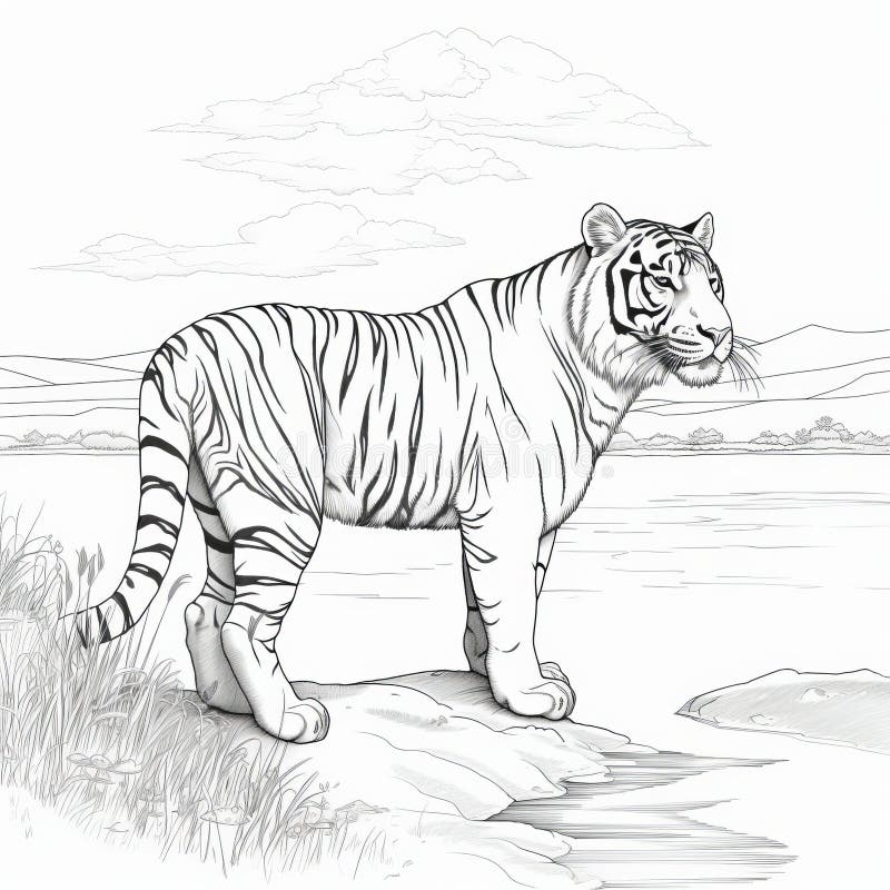 Detailed Tiger Drawing with Linear Perspective and Contoured Shading ...