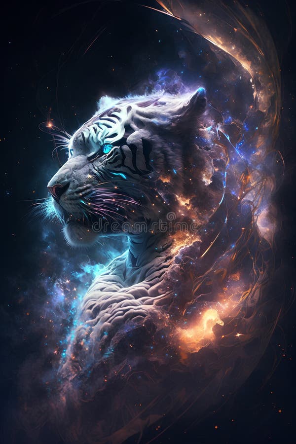 Tiger in Cosmic Space. 3D Rendering, 3D Illustration Stock Illustration ...