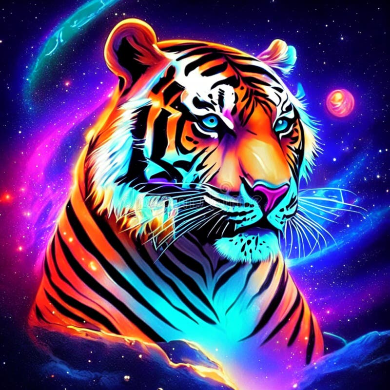 Tiger in the Cosmic Space. Vector Illustration for Your Design Stock Illustration - Illustration ...