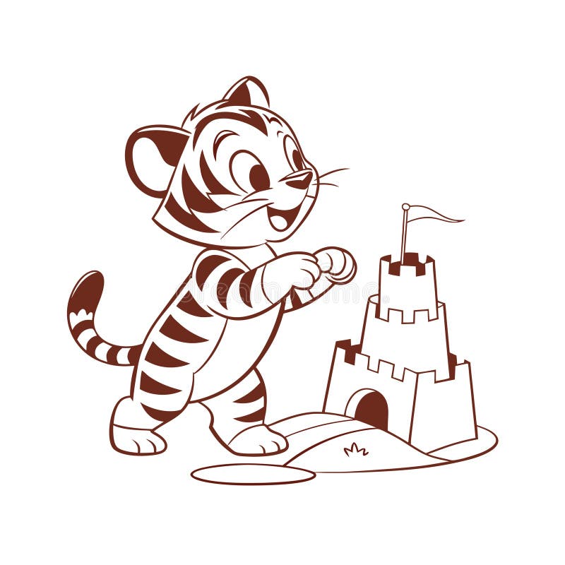 Tiger Cub Building Robust Sandcastle Stock Photo - Illustration of cute ...