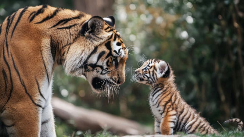 Tiger Cub and Mother in Lush Green Forest Stock Illustration ...