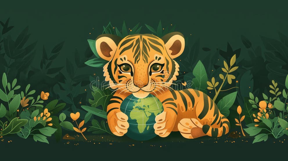 Tiger Cub Playing with a Globe in Its Paws Stock Image - Image of earth ...