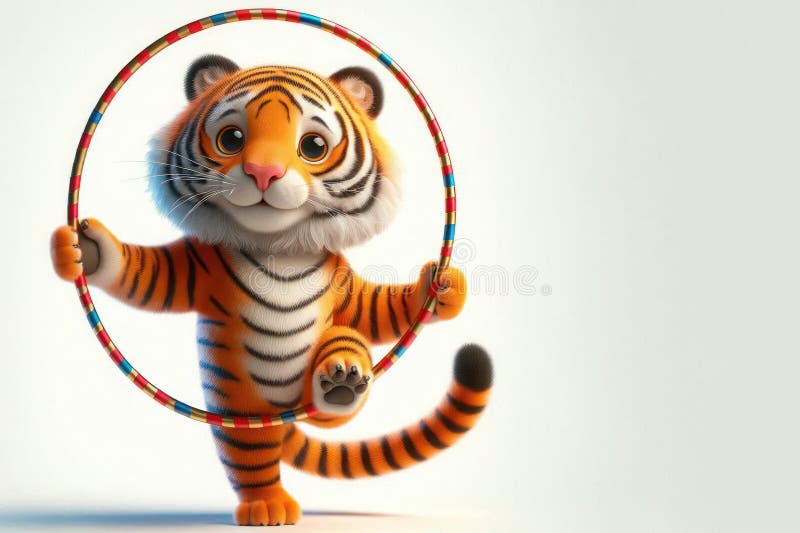 A Tiger Cub Plays with a Colored Hoop. Space for Text. Stock Image ...