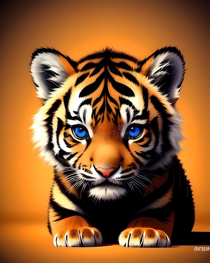 Tiger cub portrait stock illustration. Illustration of blue - 295075109