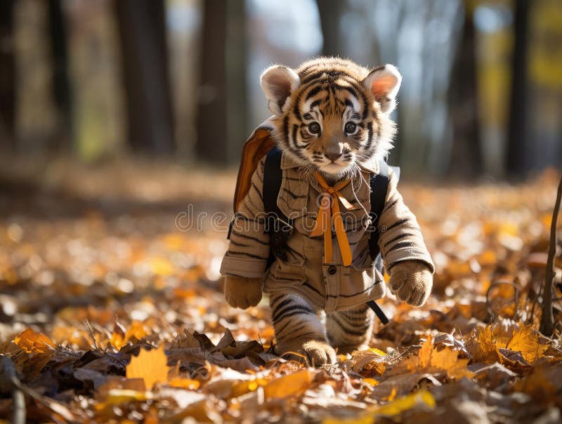Tiger Cub Schoolboy with Backpack Captured Stock Illustration ...