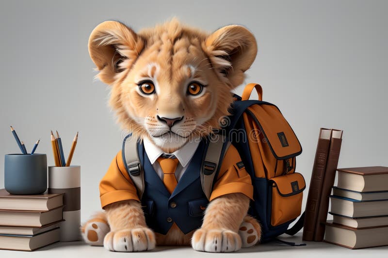 Tiger Cub Schoolboy with Backpack and Textbooks Stock Photo - Image of ...