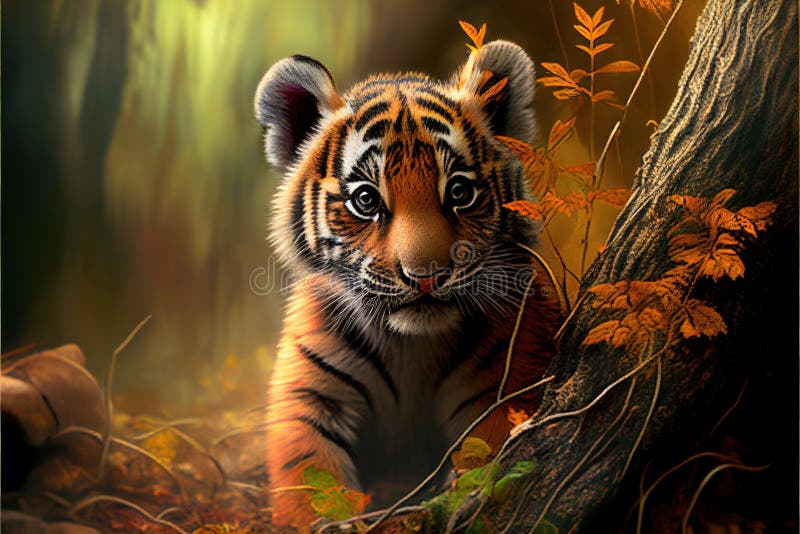Tiger Cubs Baby Tiger Image Cute Kid of a Tiger Generative AI Stock ...