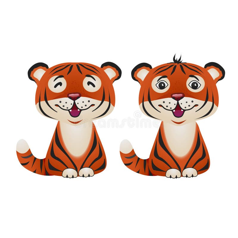 Tiger Cubs in Vector on White Background Stock Vector - Illustration of ...