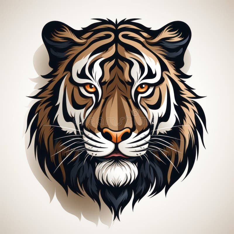 Tiger Head Vector Illustration with Dark Beige and Amber Style Stock ...