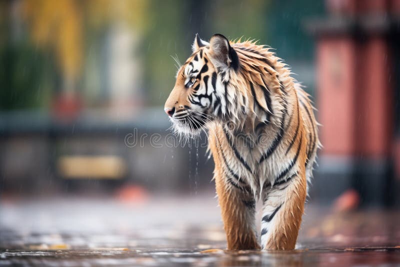 Tiger with Damp Fur during a Light Rainfall Stock Photo - Image of ...
