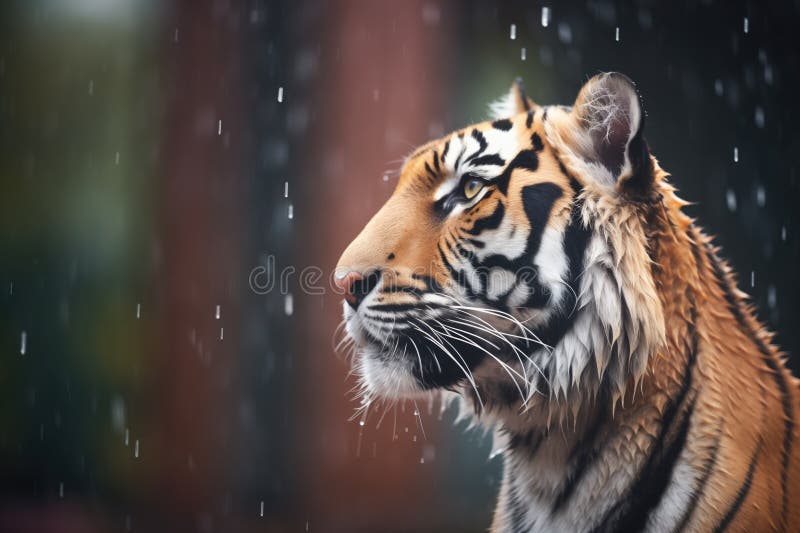 Tiger with Damp Fur during a Light Rainfall Stock Illustration ...