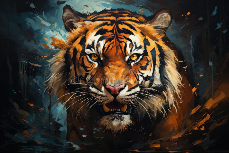 Tiger on Dark. Creative Animal Portrait Stock Illustration ...
