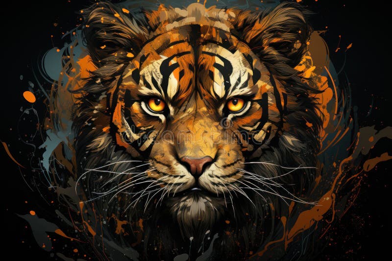 Tiger on Dark. Creative Animal Portrait Stock Photo - Image of tiger ...