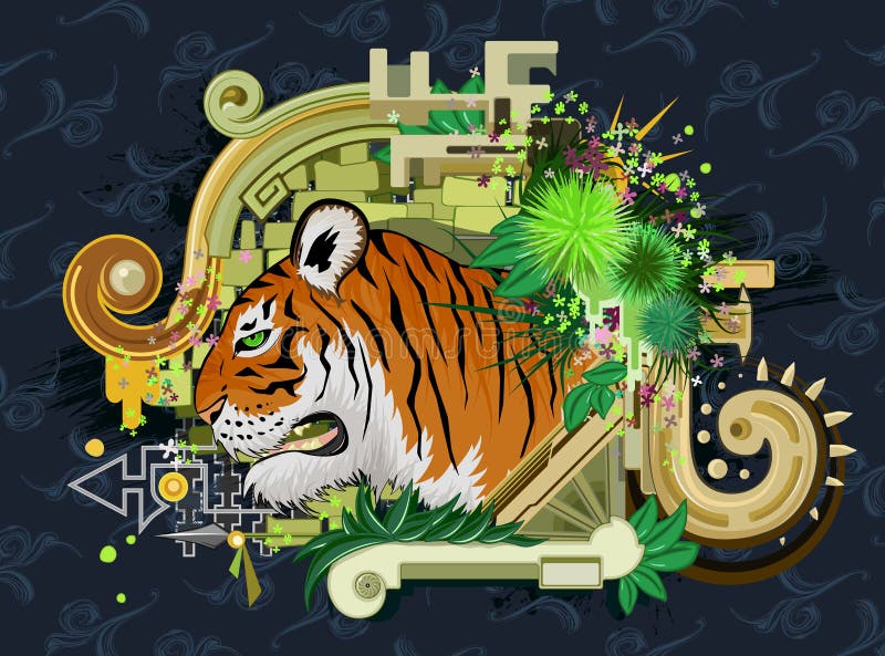 Tiger Design stock vector. Illustration of animal, flowers - 12144732