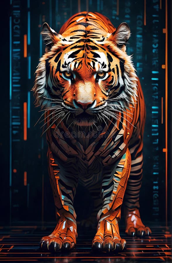 A Tiger with Digital Vibrant Abstract Background Stock Illustration ...