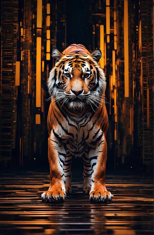 A Tiger with Digital Vibrant Abstract Background Stock Illustration ...