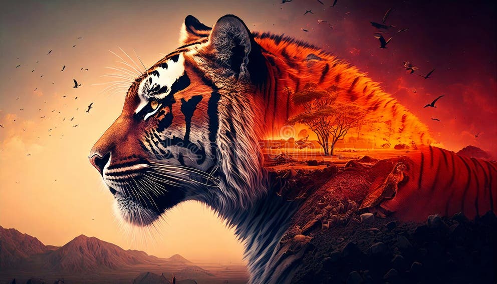 Tiger and Double Explorer of Forest Fire. Fire and Mountain Fire ...
