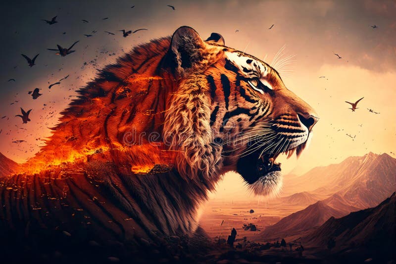 Tiger and Double Explorer of Forest Fire. Fire and Mountain Fire ...