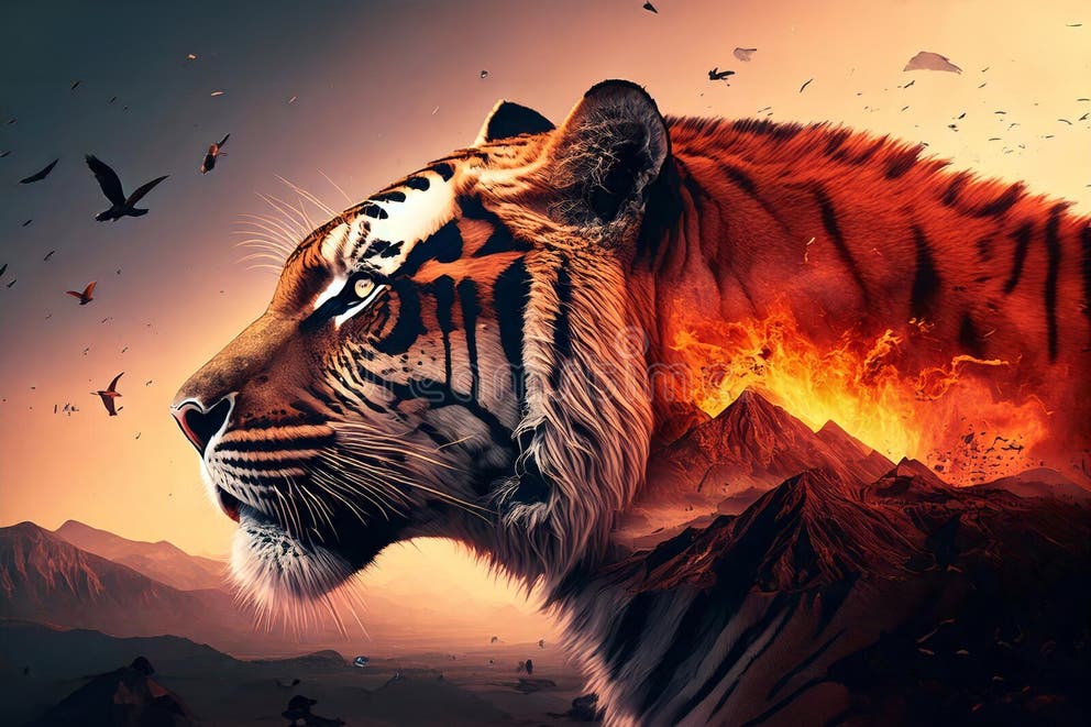 Tiger and Double Explorer of Forest Fire. Fire and Mountain Fire ...