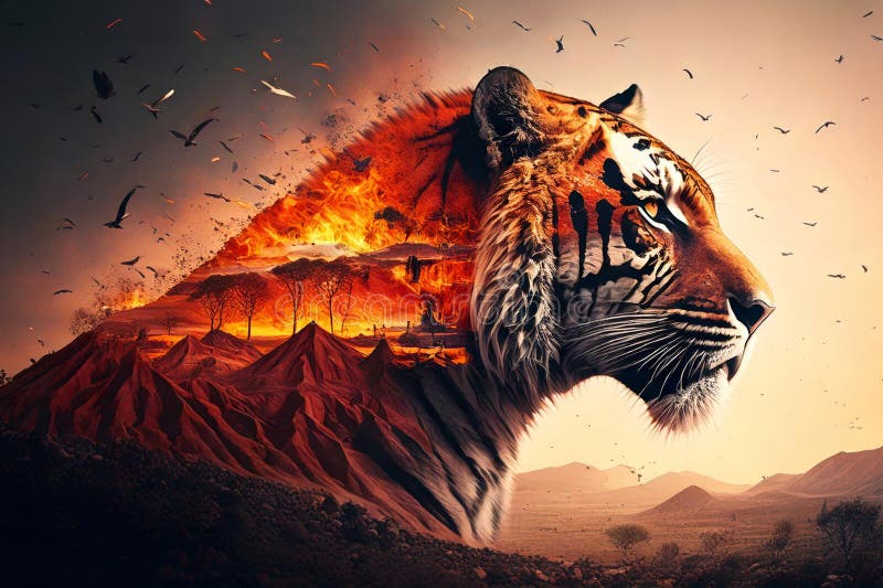 Tiger and Double Explorer of Forest Fire. Fire and Mountain Fire ...