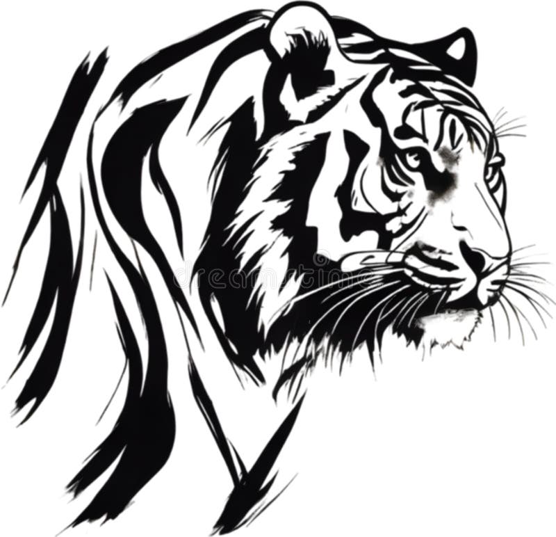 Tiger, Drawing of a Tiger Using the Japanese Brushstroke Technique ...