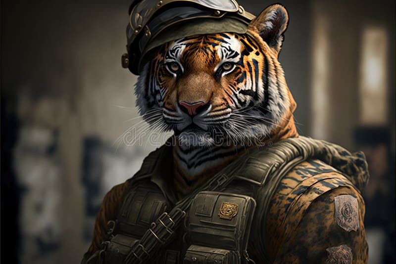 Tiger Dressed As Soldier, Created with Generative AI Technology Stock ...