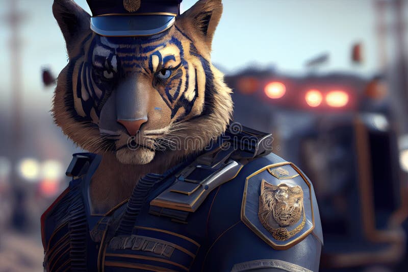 Tiger Dressed in Police Officer Uniform Stock Illustration ...