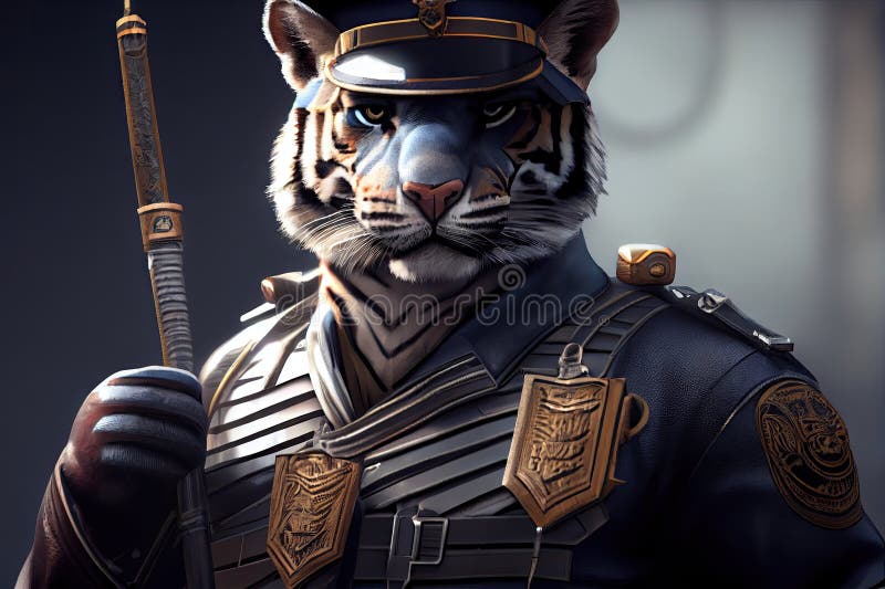 Tiger Dressed in Police Officer Uniform Stock Illustration ...