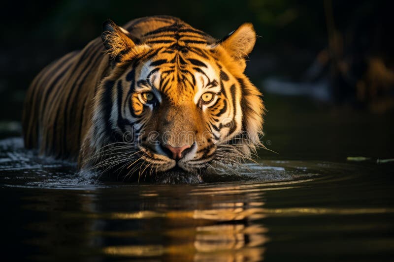Tiger Drinking River. Generate Ai Stock Photo - Image of beauty, feline ...