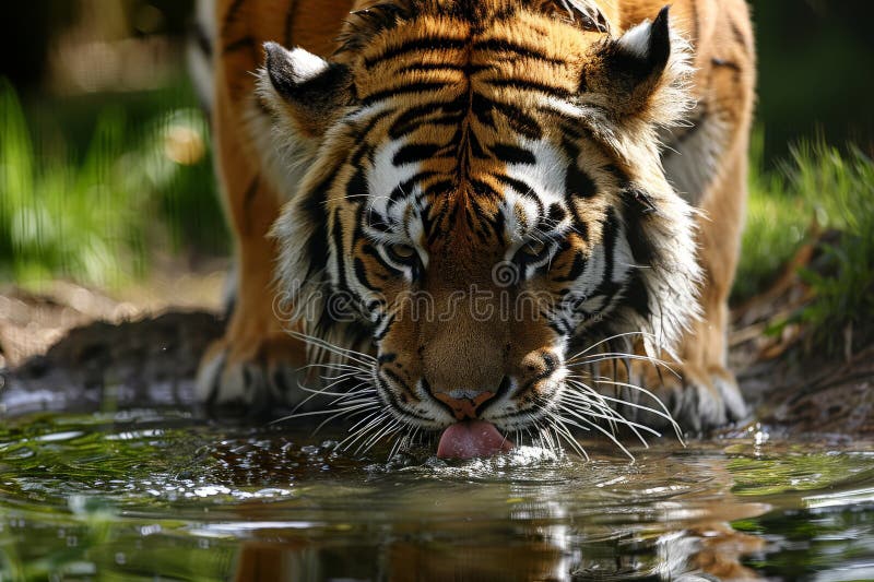 Tiger Drinking Water, Closeup. Generative AI Stock Photo - Image of ...