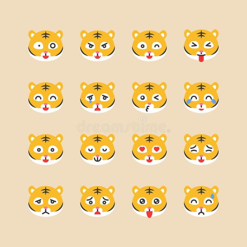 Tiger Emoticon Vector Illustration Set, Flat Style Stock Vector ...