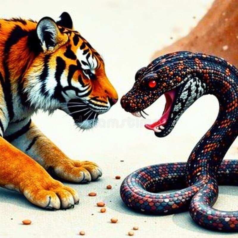 Tiger Eyes Locked on Coiled Snake, Tense Standoff , Eyes, Attack ...