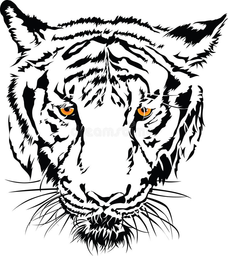 Tiger Face Black and White with the Yellow Eye. Stock Vector ...