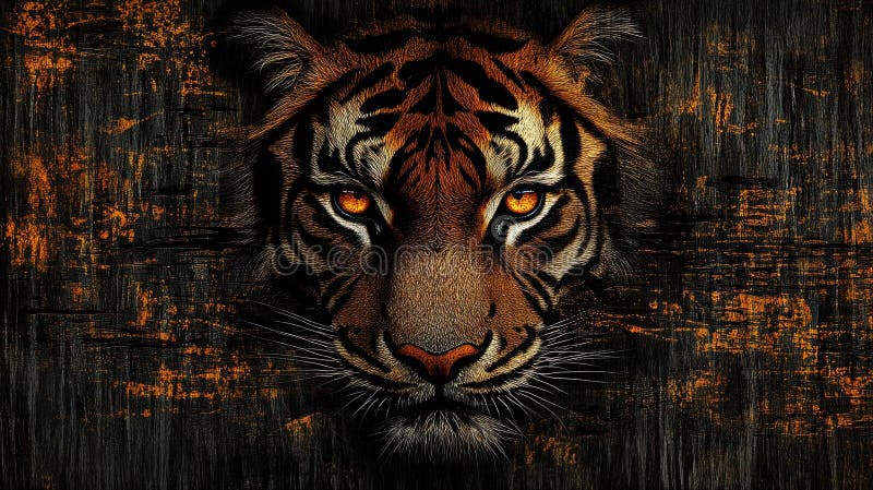 Tiger Face Glowing Eyes Dark Background Stock Illustration ...