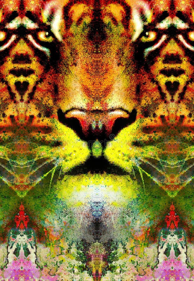Tiger Face Ornamental Collage with Repeated Features, Computer Graphic ...