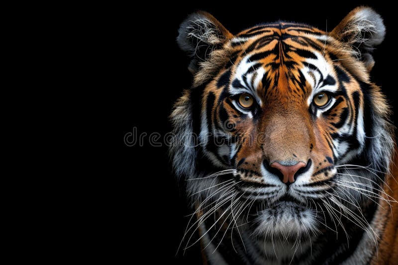Tiger facing forward black stock image. Image of solitary - 316473955