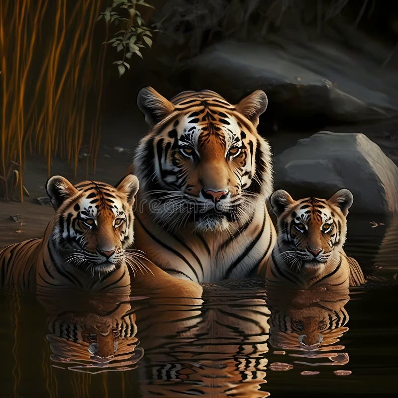 Tiger and Family. Generative AI Stock Illustration - Illustration of ...