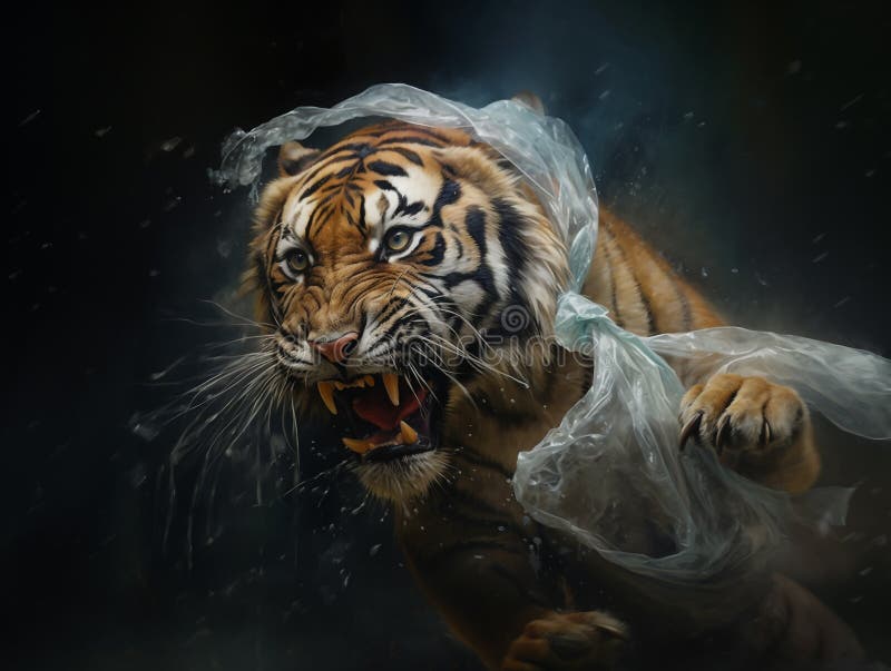 Tiger Fighting with a Plastic Bag Stock Illustration - Illustration of ...