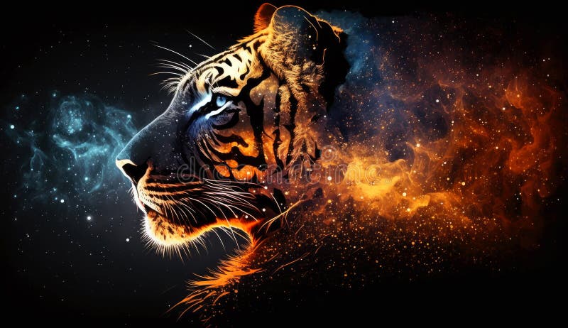 Tiger in Fire Cosmic Space. Gnerative Ai. Stock Illustration ...